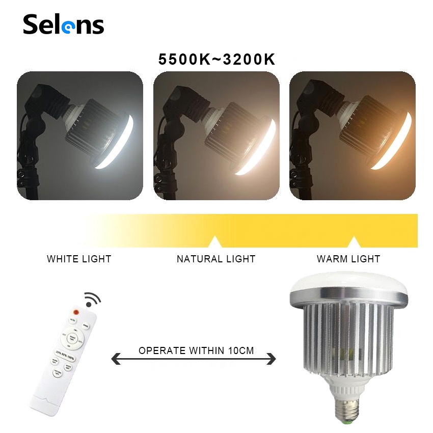 Selens Led Bulb E27 105W 3200K-5500K Adjustable by Remote Control Energy Saving Bulb For Softbox ...