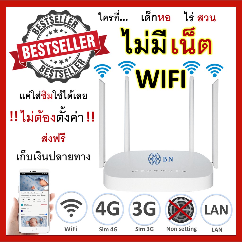Router 4G ใส่ซิมใช้ได้เลย ไม่ต้องตั้งค่า เสียบสายแลนได้ 4G/3G WiFi 4G Wireless Router MiFi 4G ...