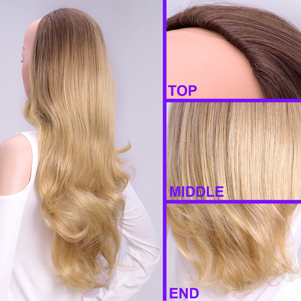 DinDong 24quot Synthetic Wave 34 Ladies Half Wig Hair Wavy Wigs with ...