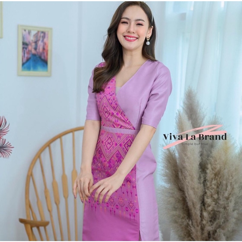 V015 เดรสผ้าแพรวาแต่งไหมญี่ปุ่น Vivalabrand Thaipick