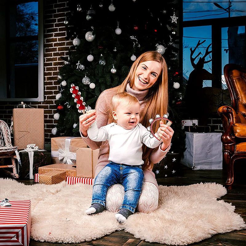 6Pcs Christmas Hand Jingle Bells Wooden Hand Sleigh Bells Jingle Shaker ...