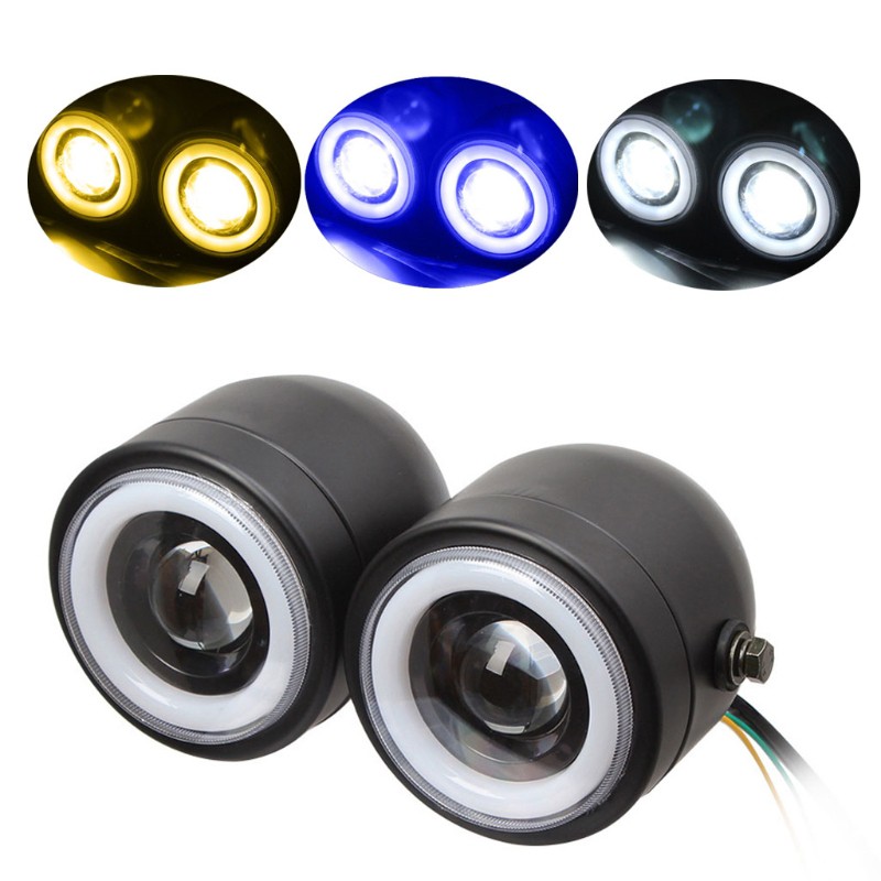 Motorcycle Headlight Double LED Headlamp Round Headlight Angel Eyes for ...