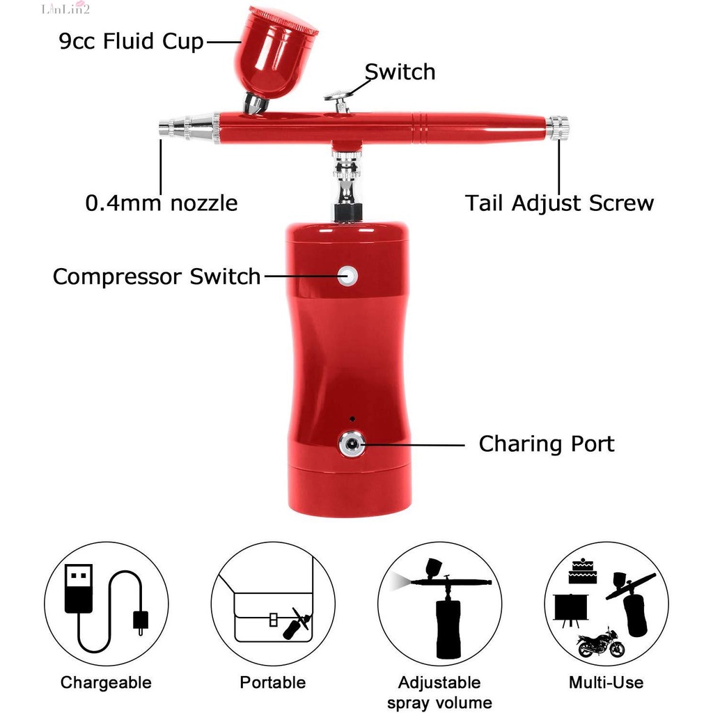 Auto Airbrush Kit Rechargeable Handheld Dual-Action Mini Air Compressor ...
