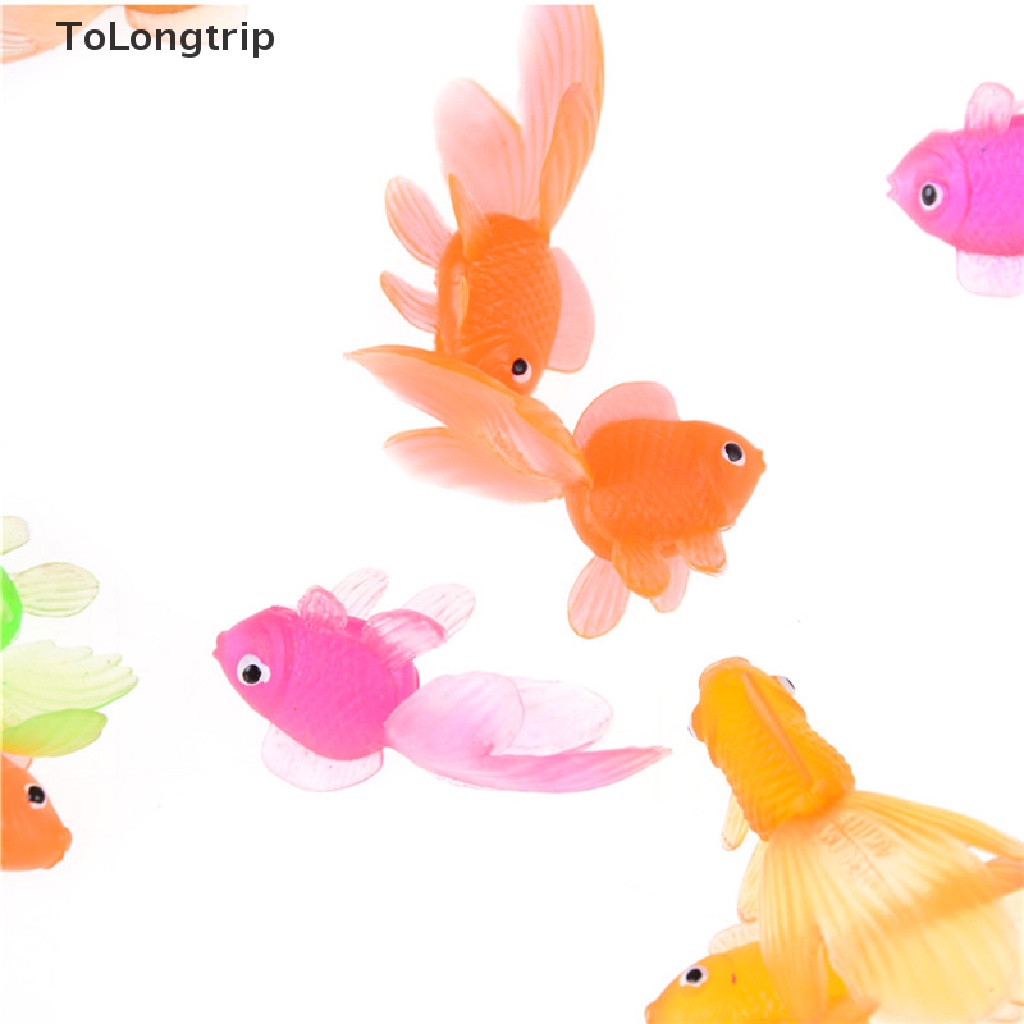 ToLongtrip 20pcs Plastic Simulation Small Goldfish Soft Rubber Gold ...