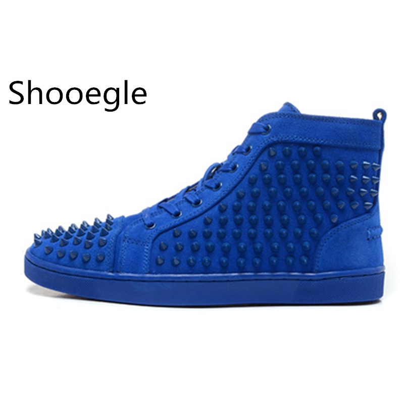 Men Spike Stud leather casual shoes rivets sneaker lace up flat high ...