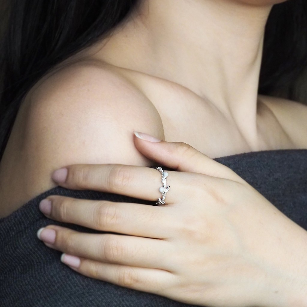 Aevari Silver Coral Ring 925 Silver with Cubic Zirconia Rhodium Plated แหวน แหวนเงิน แหวนปะการัง ...