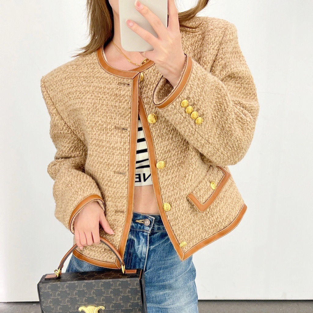 CELINE WOOL TWEED JACKET ชนช็อป เสื้อคลุม แจ็คเก็ต ผ้าทวิส ทวิช แต่งขอบ ...