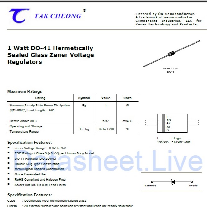 1W Zener Diode 12V(1N4742A) และ 15V(1N4744A) - mep9ihv13h - ThaiPick