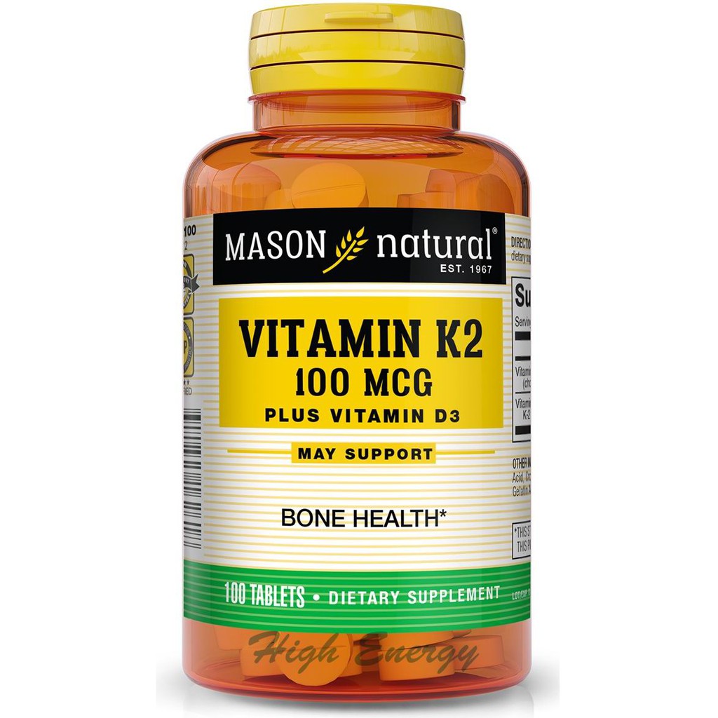 Mason Natural, VITAMIN K2 Plus Vitamin D3, 100 MCG, 100 Tablets - high ...