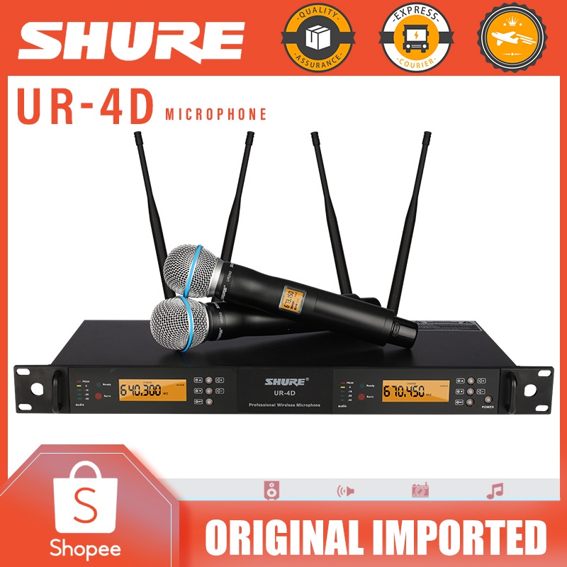 100 authenticwireless microphone ไมค์ลอย shure UR4D หนึ่งพร้อมไมโครโฟนสองตัวการมอดูเลตความถี่ U ...