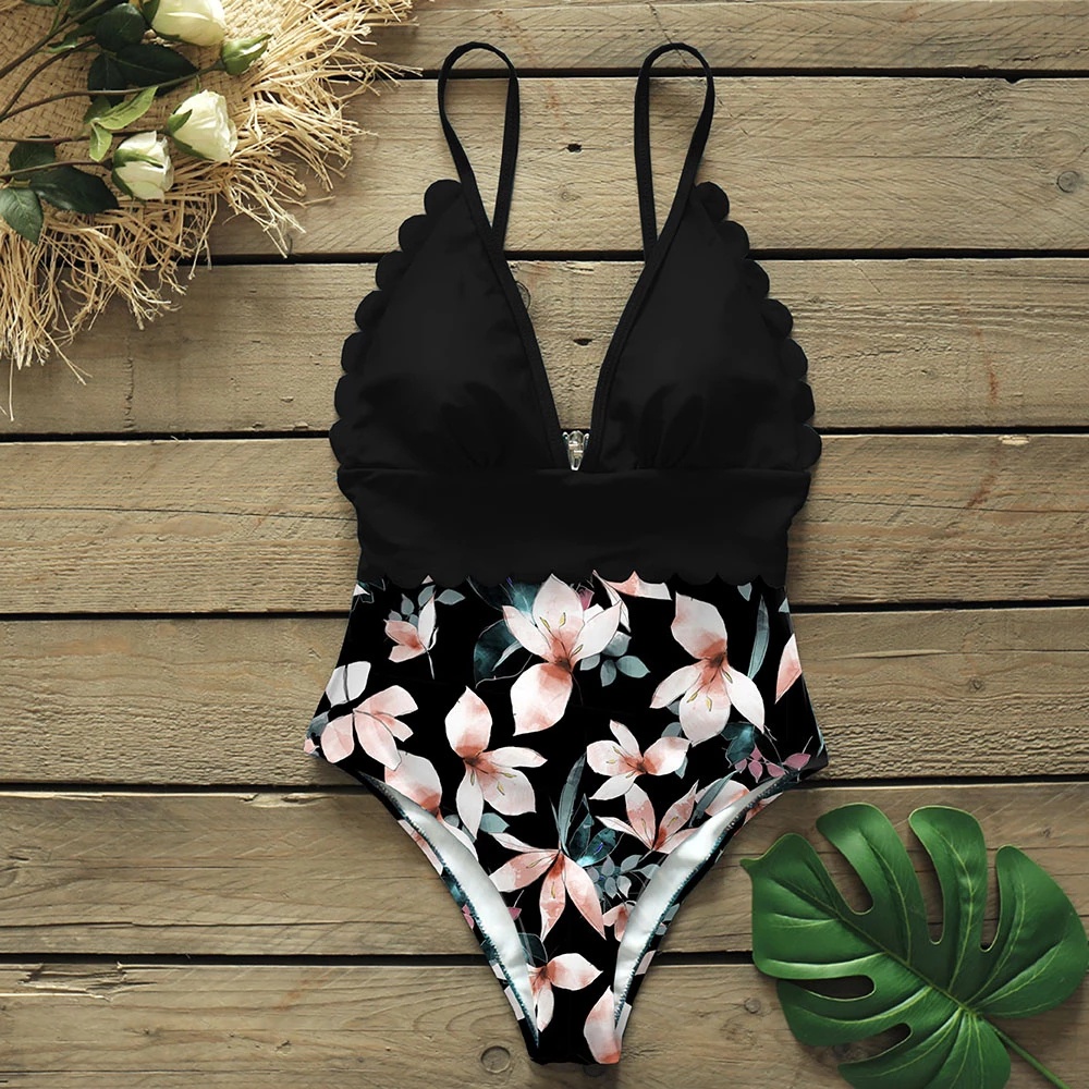 ชุดว่ายน้ำหญิงone Iece Swimsuits Female Shoulder Floral Women Swimwear