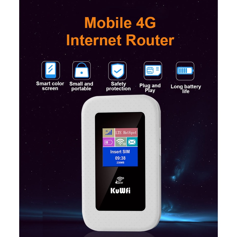 KuWFi Mobile WiFi Router Unlocked 150Mbps Smart Router 4G Sim Card ...