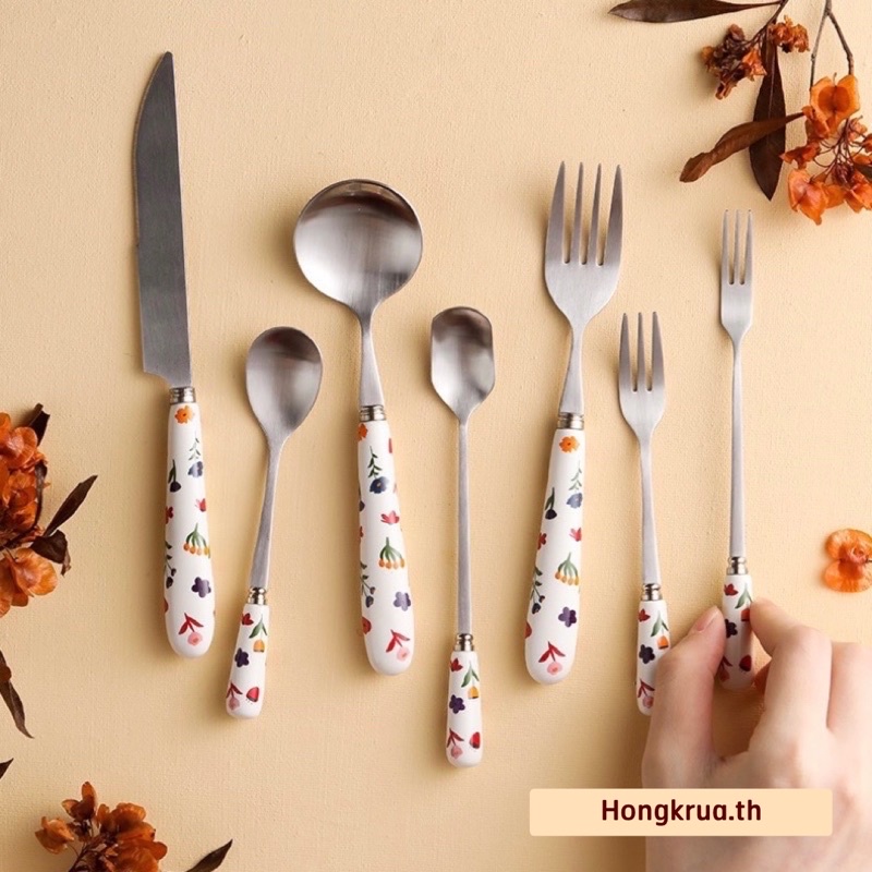 #พร้อมส่ง Flower Cutlery Set เซ็ตช้อนส้อมด้ามเซรามิกลายดอกไม้ | Shopee ...