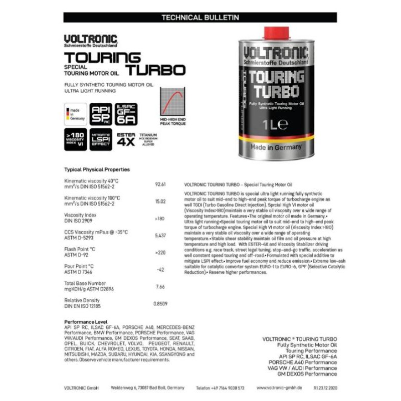 Voltronic Touring Turbo น้ำมันเครื่องสังเคราะห์แท้ 1L - mn21motoroil ...