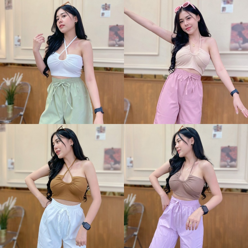 SpinnyHouse สายเดี่ยว คล้องคอ เสื้อไปทะเล ️นางแบบใส่ในค้าจริง️ ผ้าร่อง น่ารักมากแม่ รุ่น กุ๊งก ...