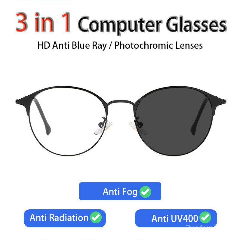 Photochromic Anti Radiation Eye Glasses Anti Fog For Women Men Anti rad ...