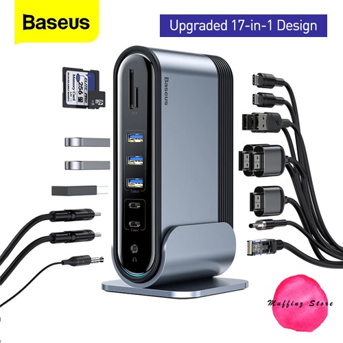 ถูกจริงส่งไวBaseus 17 in 1 HUB Type C to Multi HDMI RJ45 VGA USB 3.0 ...
