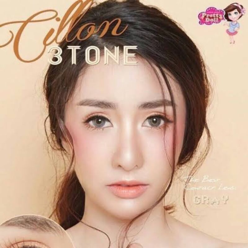 คอนแทคเลนส์ Mini Cillon 3 Tone สีเทาตาล graybrown มีค่าสายตา (0.00)-(-5 ...