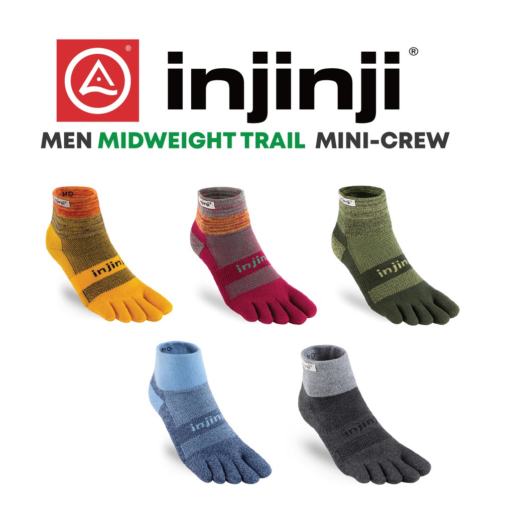 Injinji Mens Trail Mid weight Performance Toe-sock Mini-crew ถุงเท้าเท ...