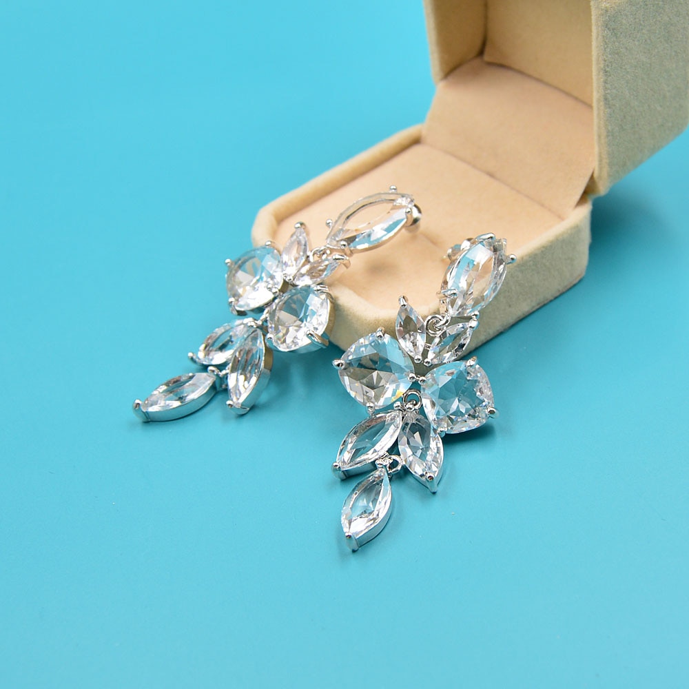 CINDY XIANG White Color Crystal Large Leaf Drop Earrings For Women ...