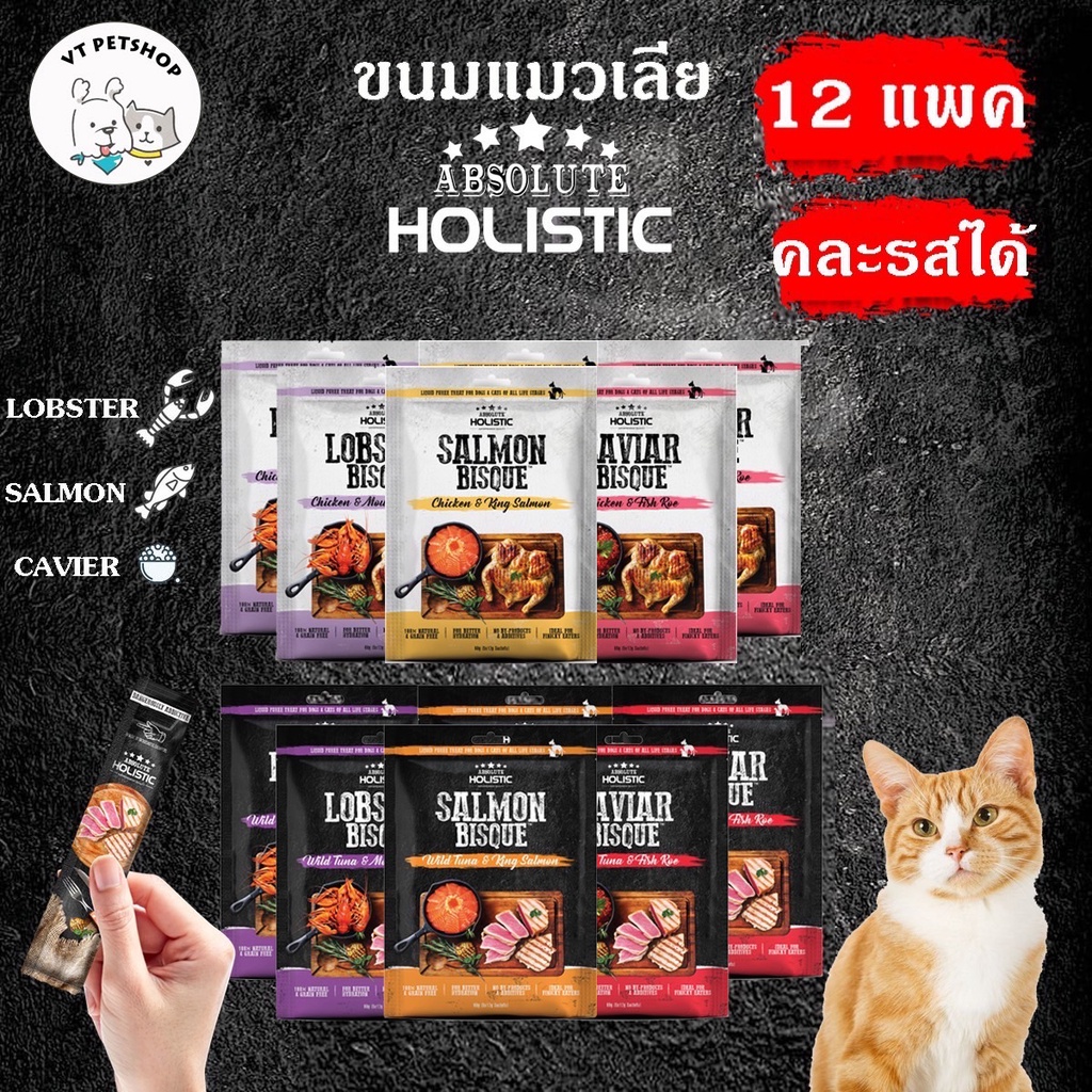 ( 12 แพค 60 ซองเล็ก ) ขนมแมวเลีย Absolute Holistic ( 6 รสชาติ ) - vtpetshop - ThaiPick