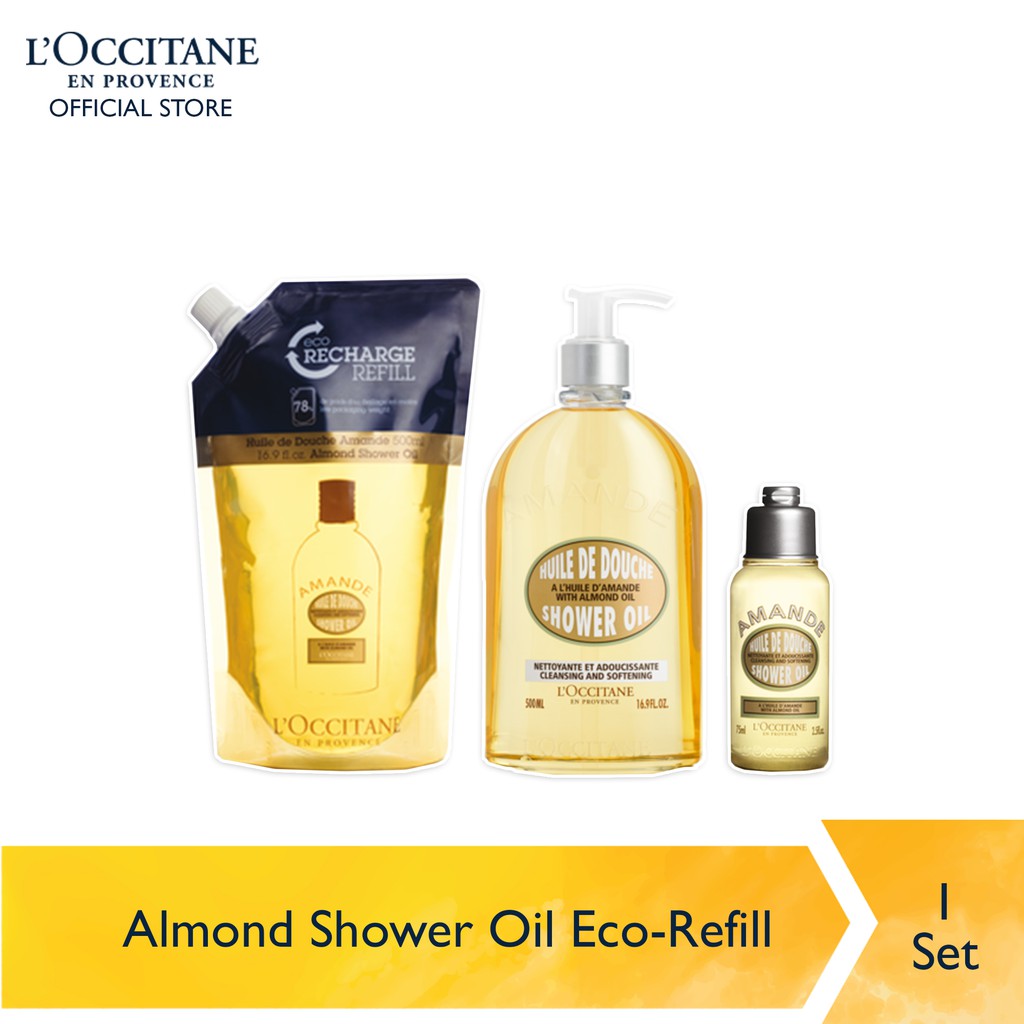 L'Occitane Almond Shower Oil Eco-Refill Bundle ล็อกซิทาน ชุดเซ็ต อัลมอนด์ บำรุงผิวกาย dUVn1 ...