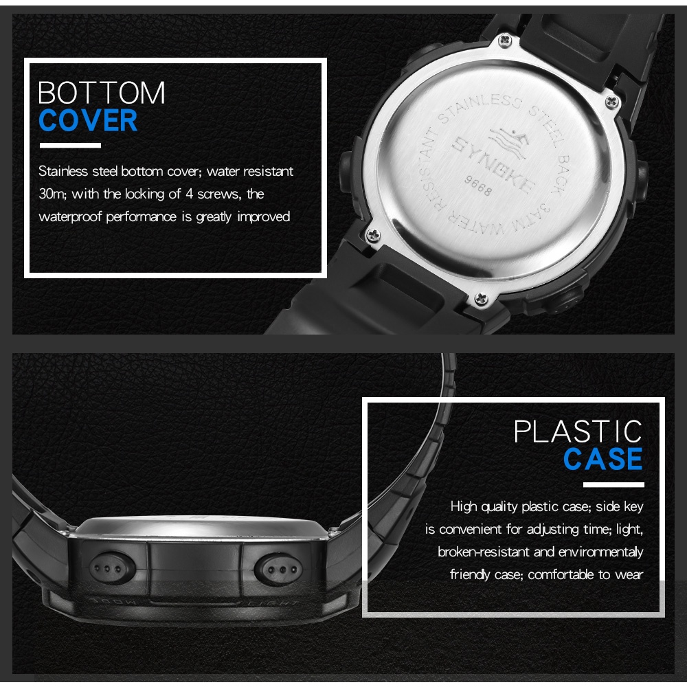 SYNOKE นาฬิกาผู้ชายโครโนกราฟนับถอยหลังกันน้ำ LED ดิจิตอลนาฬิกา ...