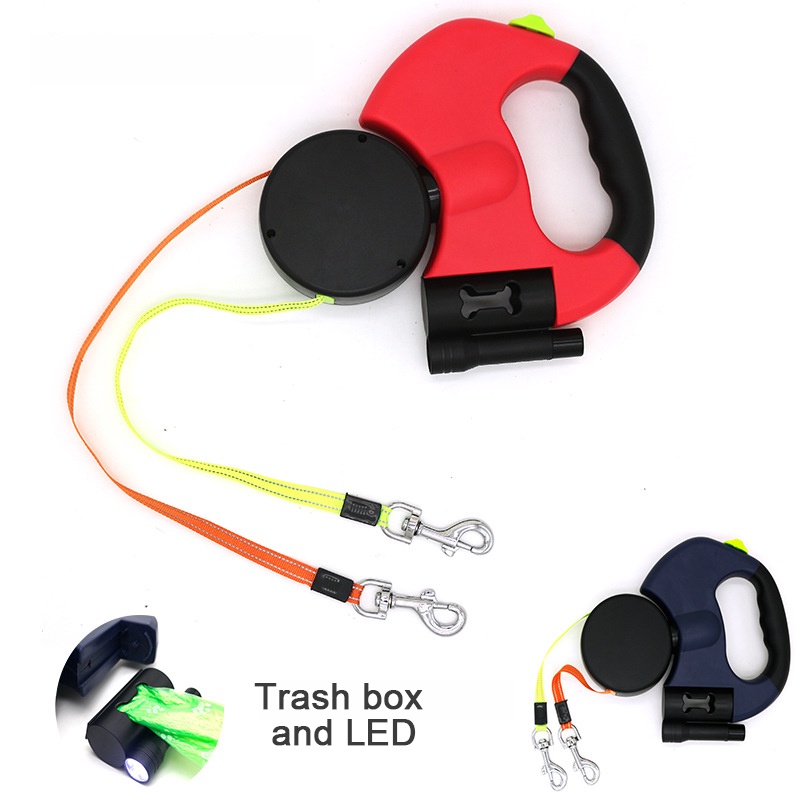 Dual Dog Rope Leash with Light Retractable Double Pet Traction Rope ...