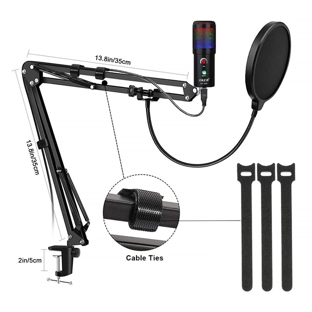 OKER MIC-2021 Microphone Condensor USB 7.1 RGB ไมค์โครโฟน - (Black ...