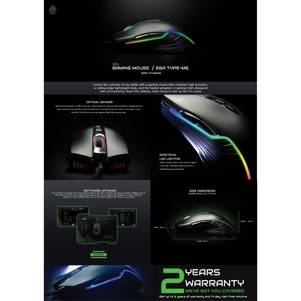 EGA Type M5 Gaming Mouse เมาส์เกมมิ่ง เมาส์มาโคร Mouse Macro 6400 DPI ...