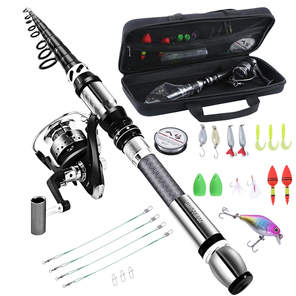 BNTTEAM New Fishing Spinning Reel Rod Combos Carbon Telescopic Combo ...