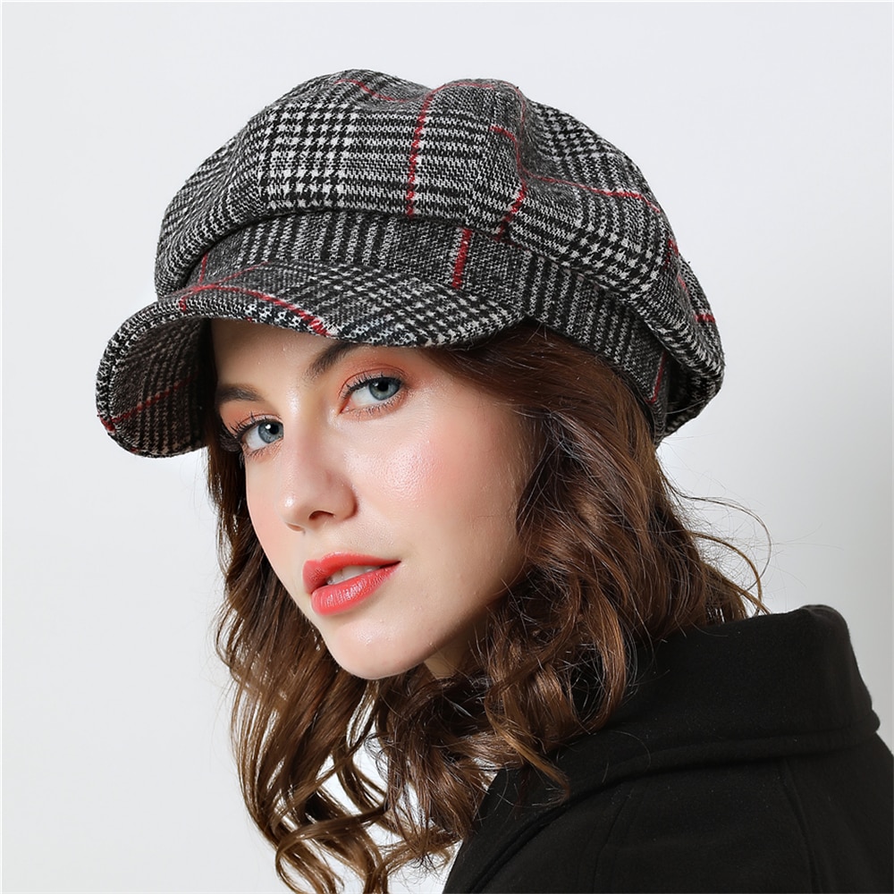 Women Baseball cap For Winter Female Cotton Hats Plaid Vintage Fashion ...
