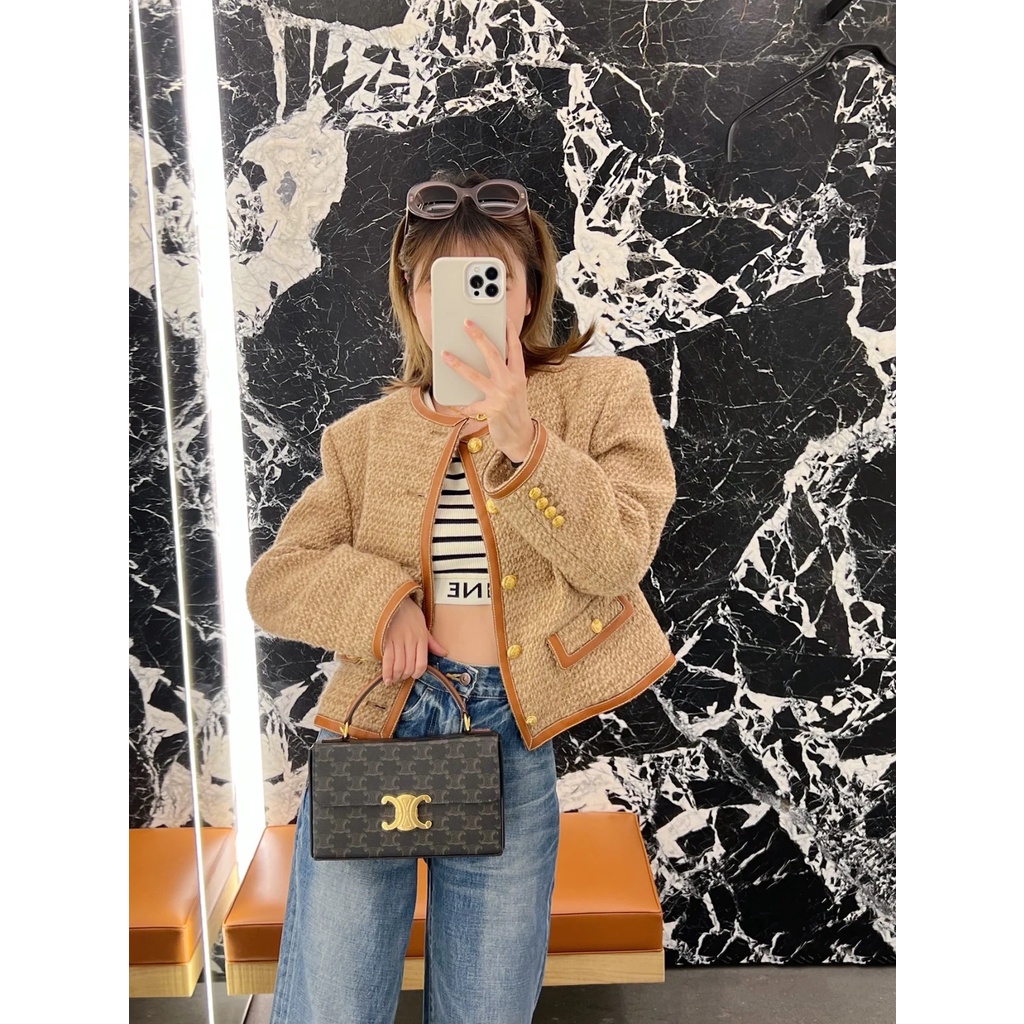 CELINE WOOL TWEED JACKET ชนช็อป เสื้อคลุม แจ็คเก็ต ผ้าทวิส ทวิช แต่งขอบ ...