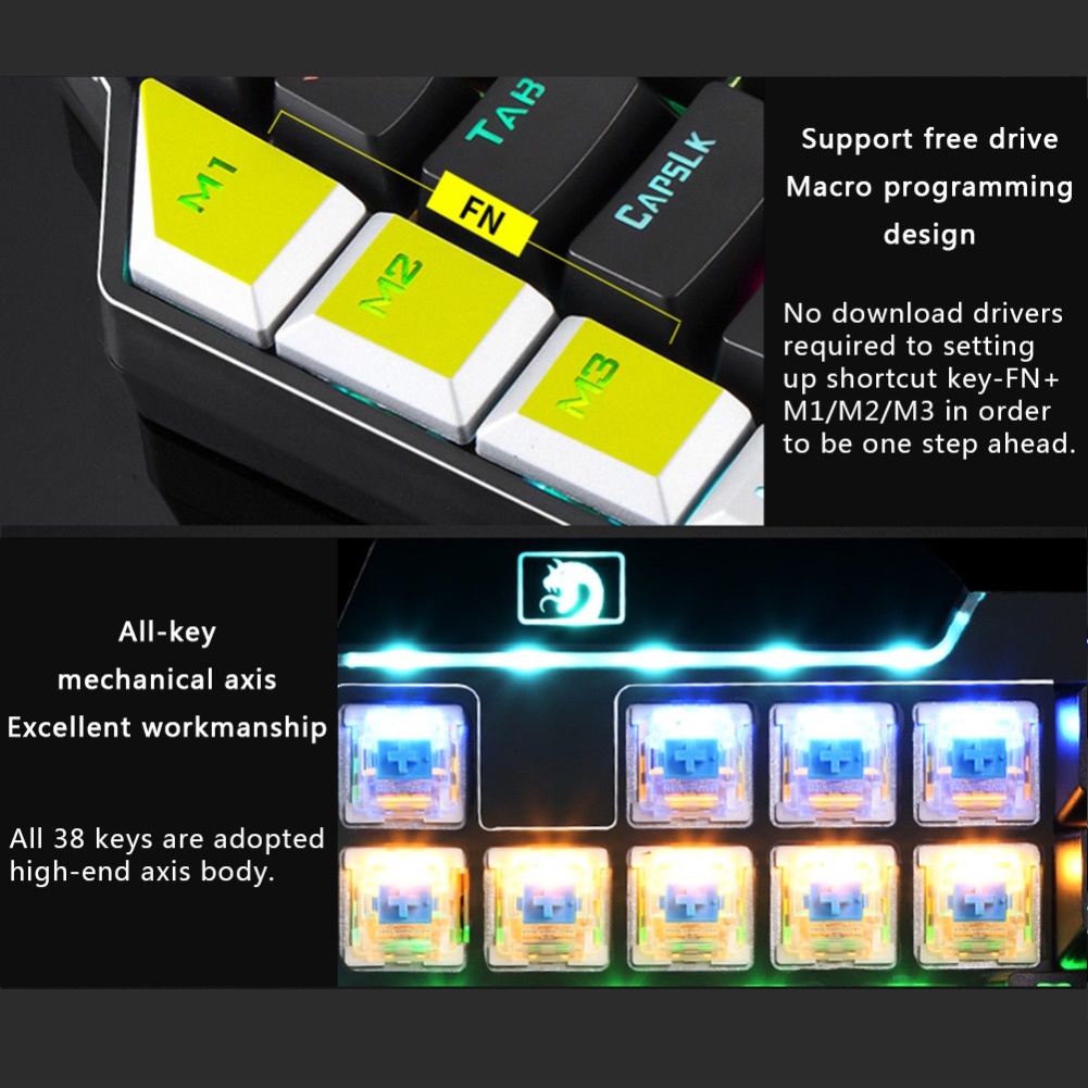 คีย์บอร์ด:Gaming Keyboard 38 Keys OneHanded Mechanical Wired Gaming ...