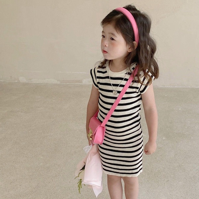 2022 summer girls dresses small and medium-sized girls baby striped ...