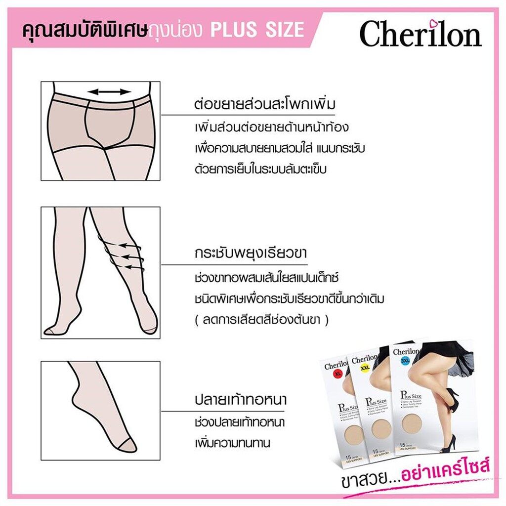Cherilon Plus Size 3 ขนาด 12 สี ถุงน่อง ถุงน่องคนอ้วน เชอรีล่อน กระชับ ใส่สบาย กันเสียดสีเนื้อ ...