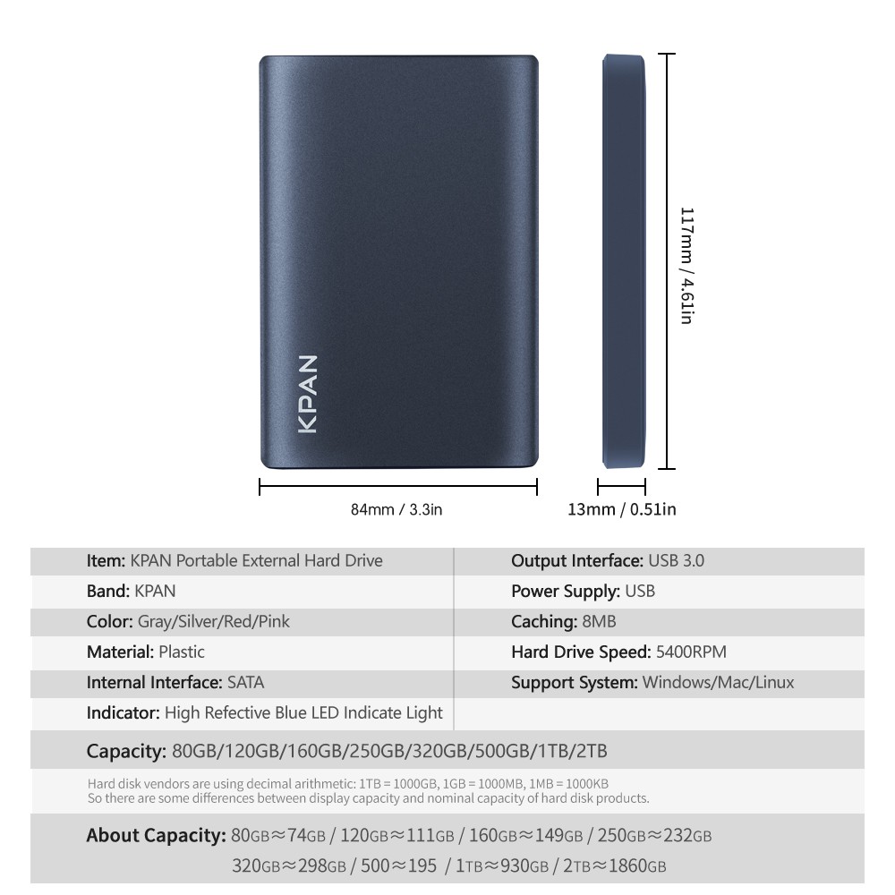 ฮาร์ดดิสก์：KAN N1 2.5'' Slim External Hard Drive Disk 1TB 2TB USB3.0 ...