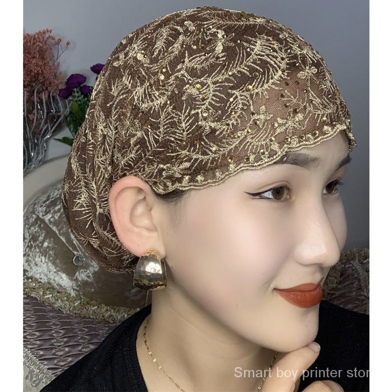 Muslin Scarf New Hui Hat Feather Embroidered Rhinestone Hat Tam-O ...