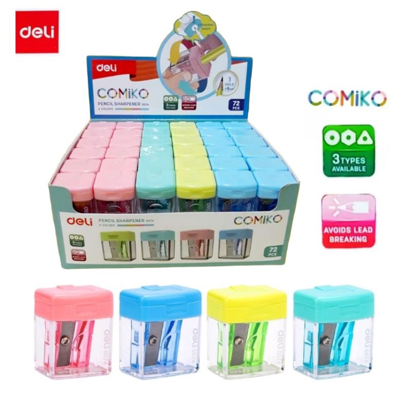 Deli กบเหลาดินสอ สีพาสเทล Comiko แบบมีฝาปิด No.0574 1-hole Sharpener ...