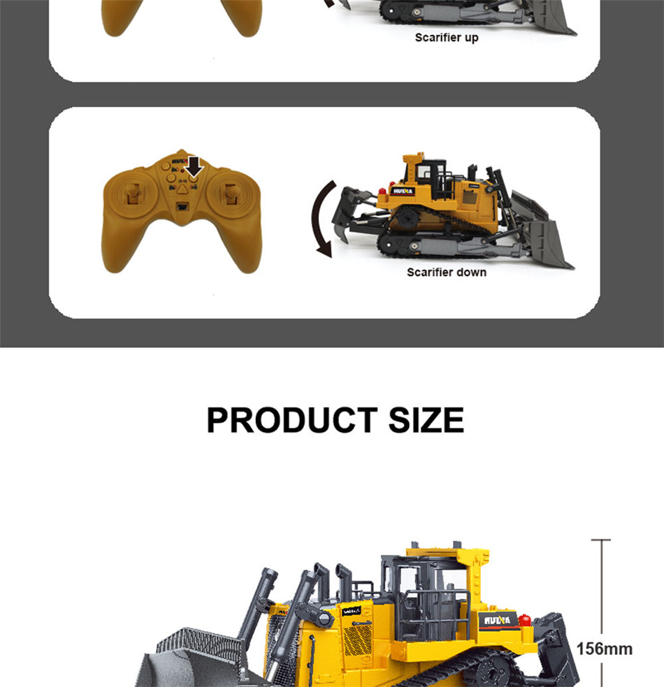 Huina 1569 1:16 8ch Rc Bulldozer Remote Control Truck Hobby Engineering ...