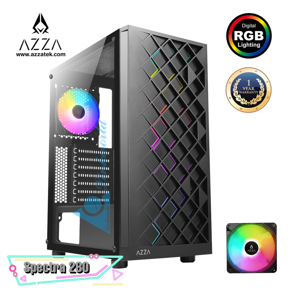 AZZA ATX Mid Tower Tempered Glass ARGB Gaming Case SPECTRA 280B - Black ...