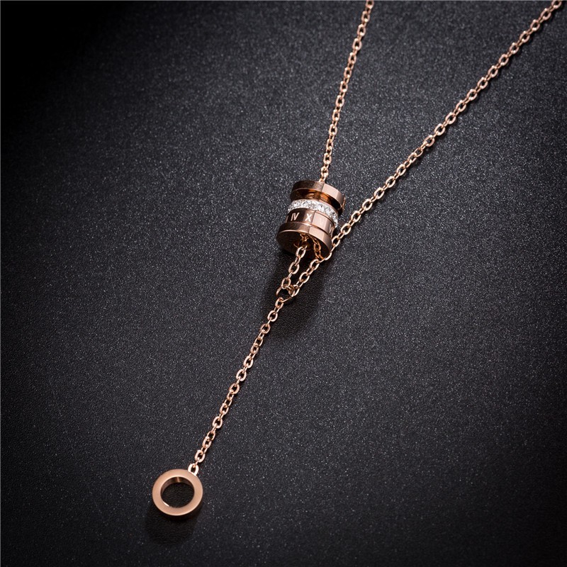 European and American Roman Round Necklace Women Rose Gold Diamond Ring ...