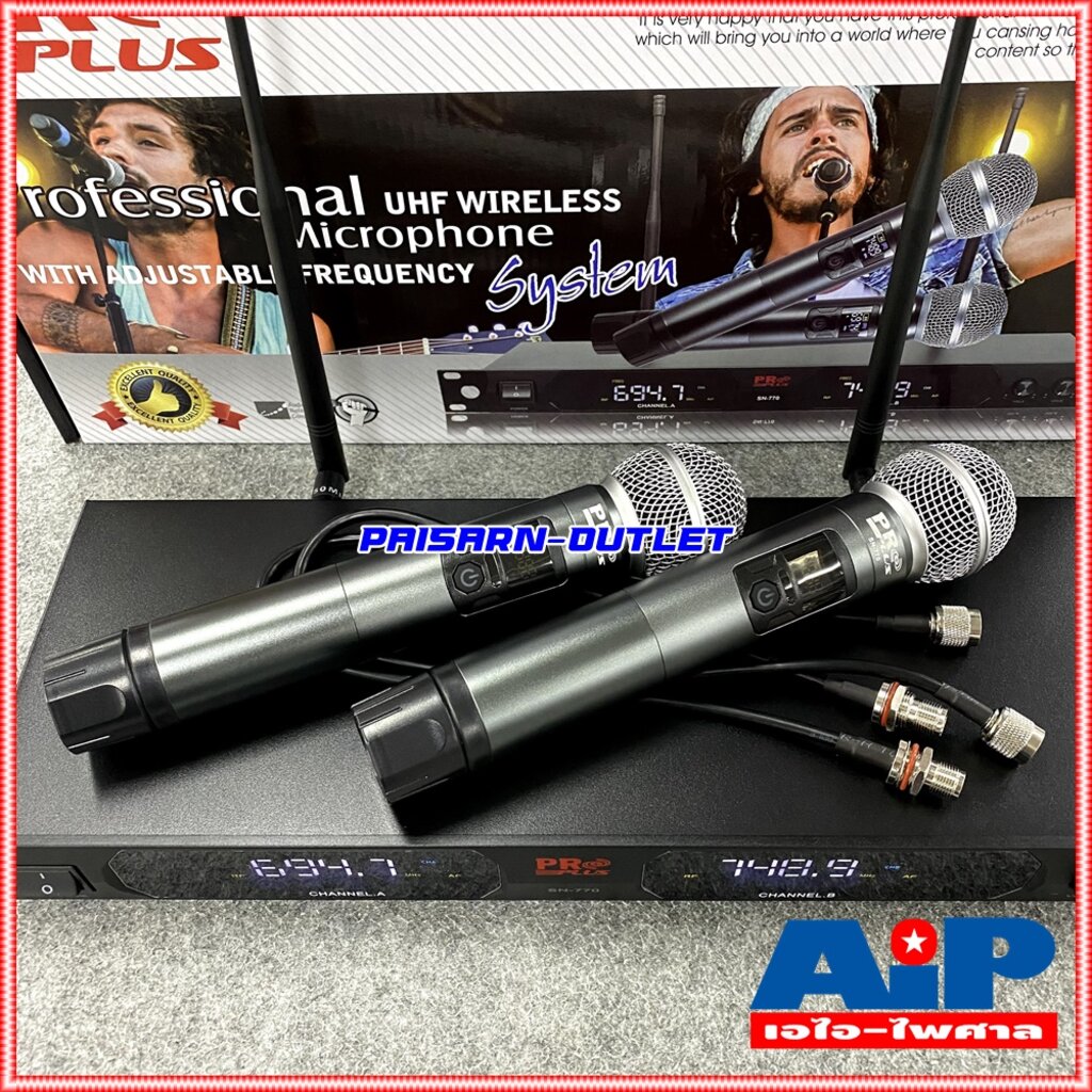 ฟรีค่าส่ง ความถี่ใหม่ กสทช PRO PLUS UN-770 ไมค์ลอยคู่ UHF ปรับความถี่ได้ SN 770 proplus SN770 ...