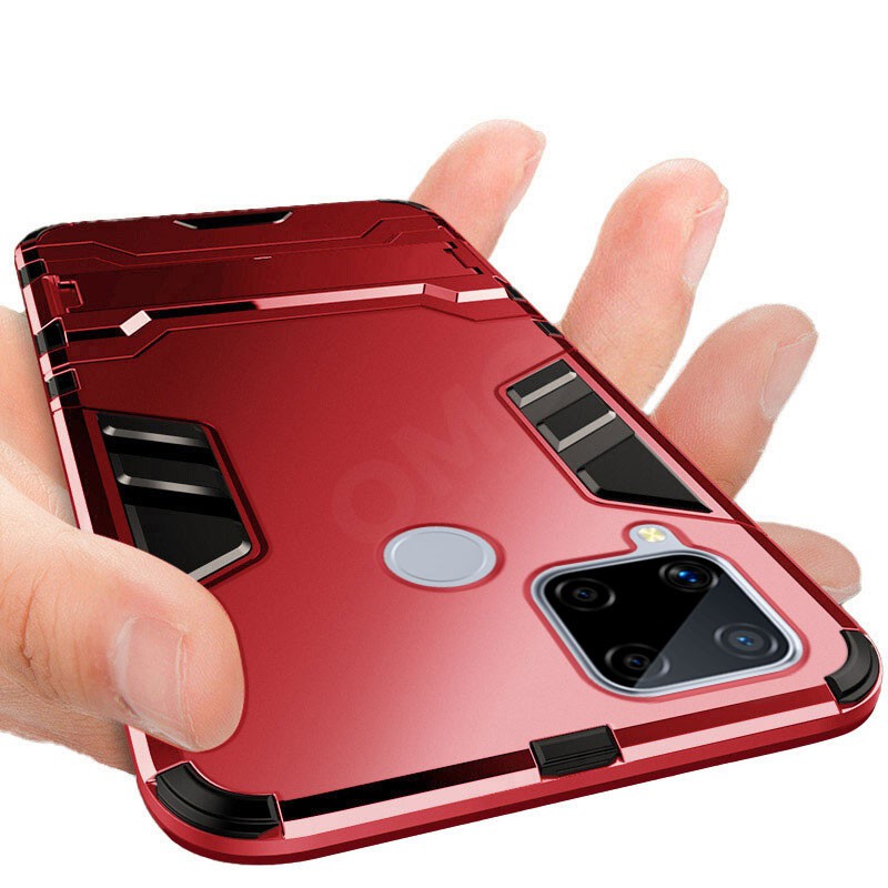 For Realme C15 Stand Hard Case Hybrid Shockproof Back Phone Cover ...
