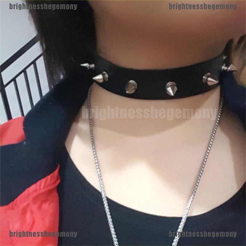 {brightnesshegemony}Punk Lady Gothic Leather Choker Heart Chain Spike ...