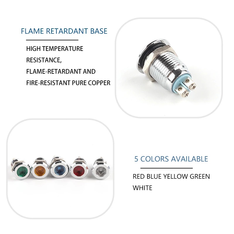 1PCS 12mm กันน้ำ IP66 โลหะไฟเตือน LED Light 6V 12V 24V 220V ไฟสัญญาณ ...