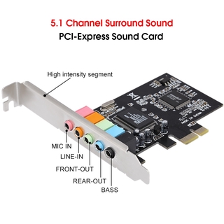 Internal 5.1 3D Stereo Surround PCI-e X1 Audio Card 32/64 Bit Sound ...