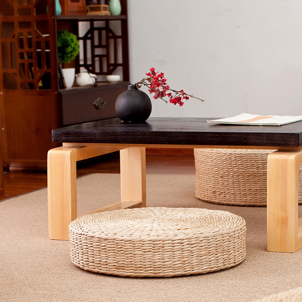 [AMLESO] Round Straw Woven Tatami Cushion Floor Pouf Meditation Seat ...
