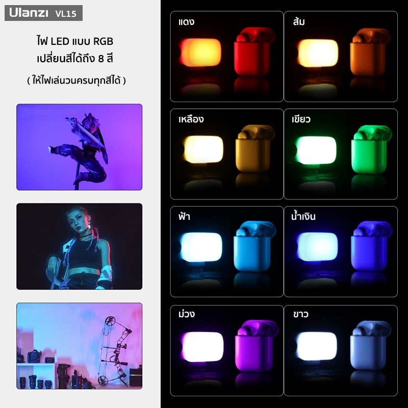 Ulanzi VL15 RGB Mini LED Video Light ไฟฉายเล็กติดกล้องหรือมือถือ ชาร์จ ...