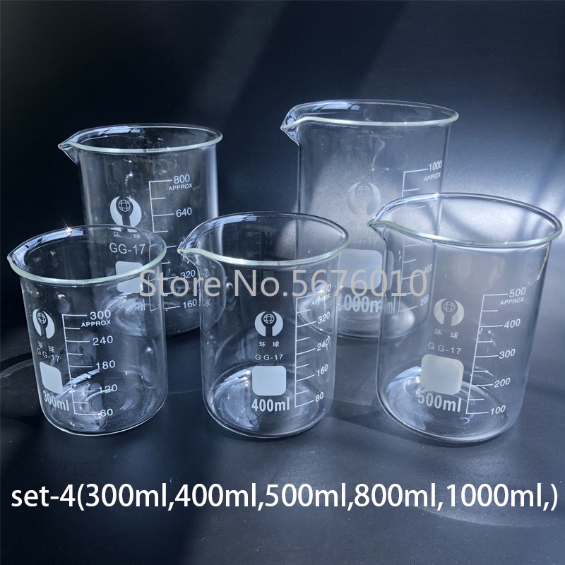 1set Lab Borosilicate Glass Beaker All Sizes Chemical Experiment ...